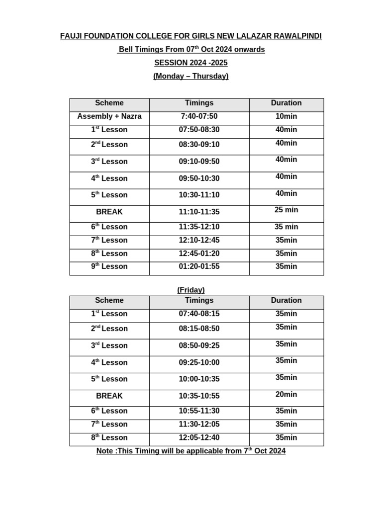 Bell Timing 07 Oct 2024 | PDF
