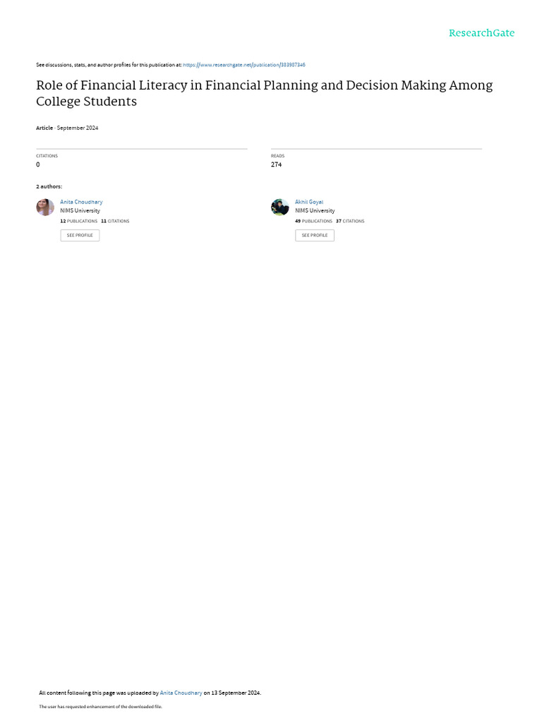 Financial Literacy Paper | PDF | Literacy | Financial Literacy