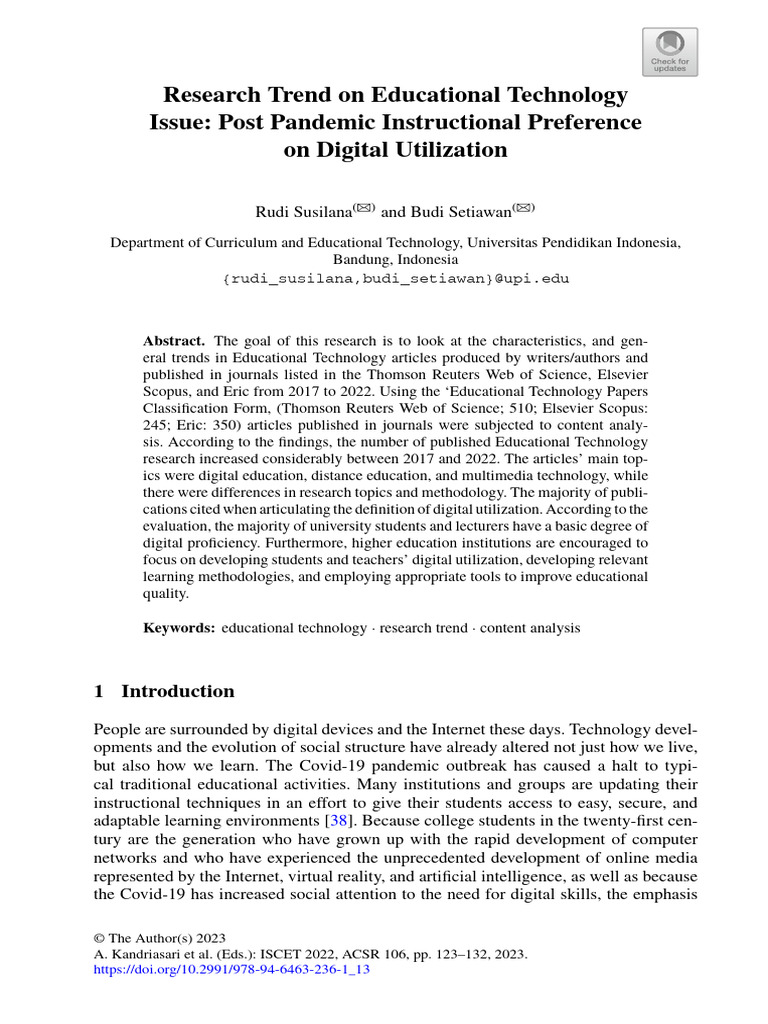 Research Trend On Educational Technology Issue: Post Pandemic ...