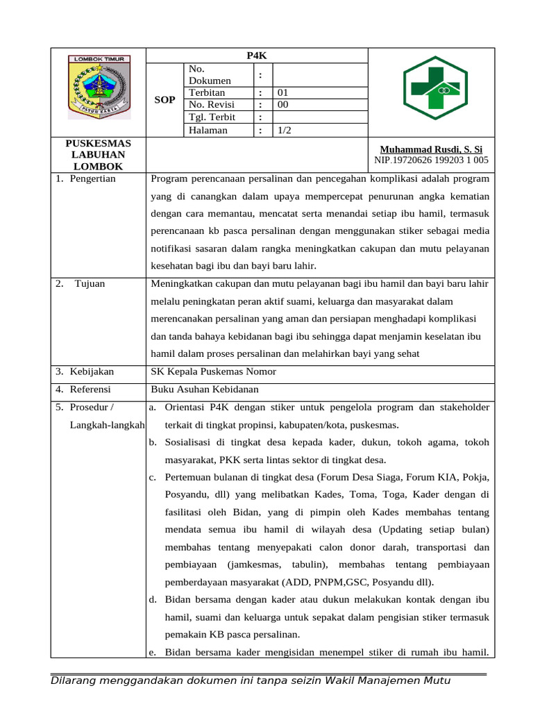 Sop P4K | PDF | Kesehatan Holistik
