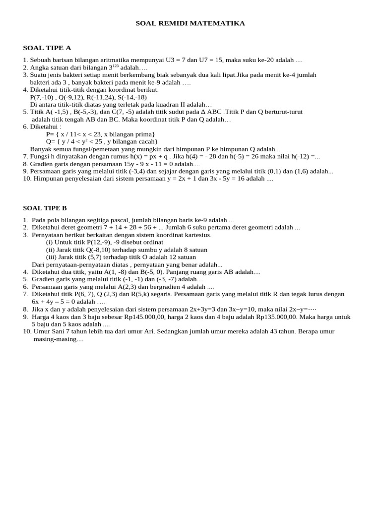 Soal Remidi Matematika | PDF
