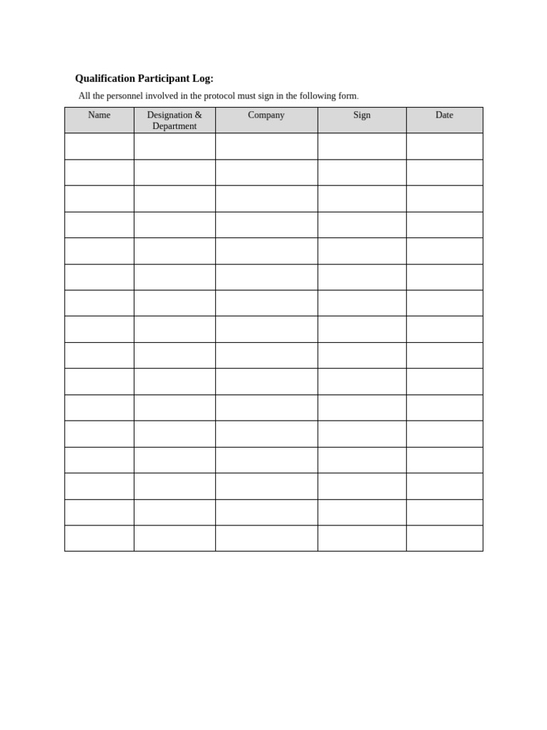 Qualification Participant Log | PDF