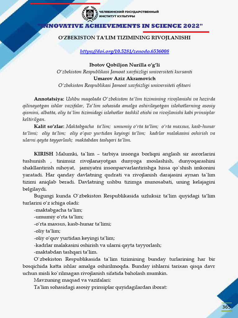 Ibotov Qobiljon Nurilla o G Li | PDF