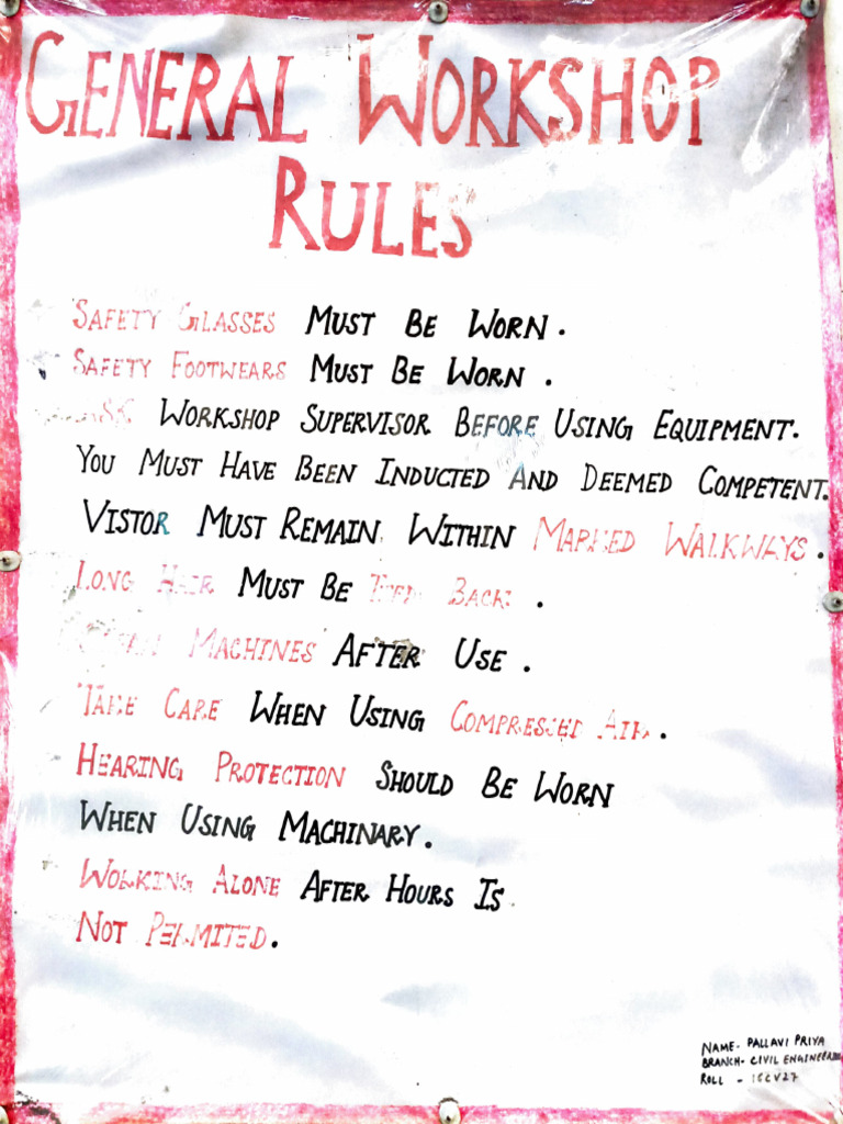 Workshop Safety Rules and Guidelines | PDF