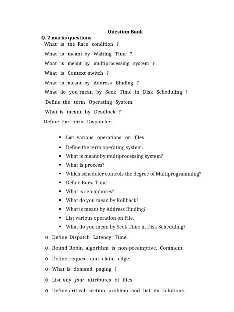 Sybca Os Question Bank | PDF | Scheduling (Computing) | System Software
