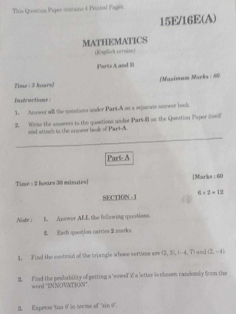 TS Board Class 10 Maths Question Paper 2023 | PDF