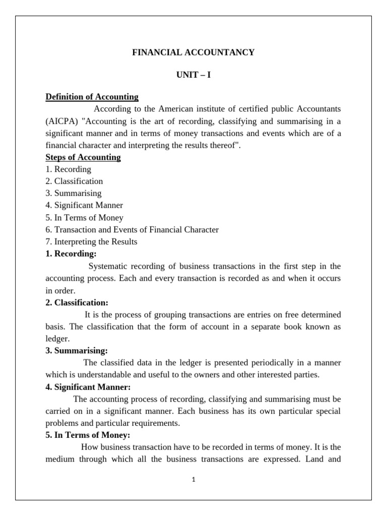 Financial Accounting UNIT-1 | PDF | Debits And Credits | Financial Accounting