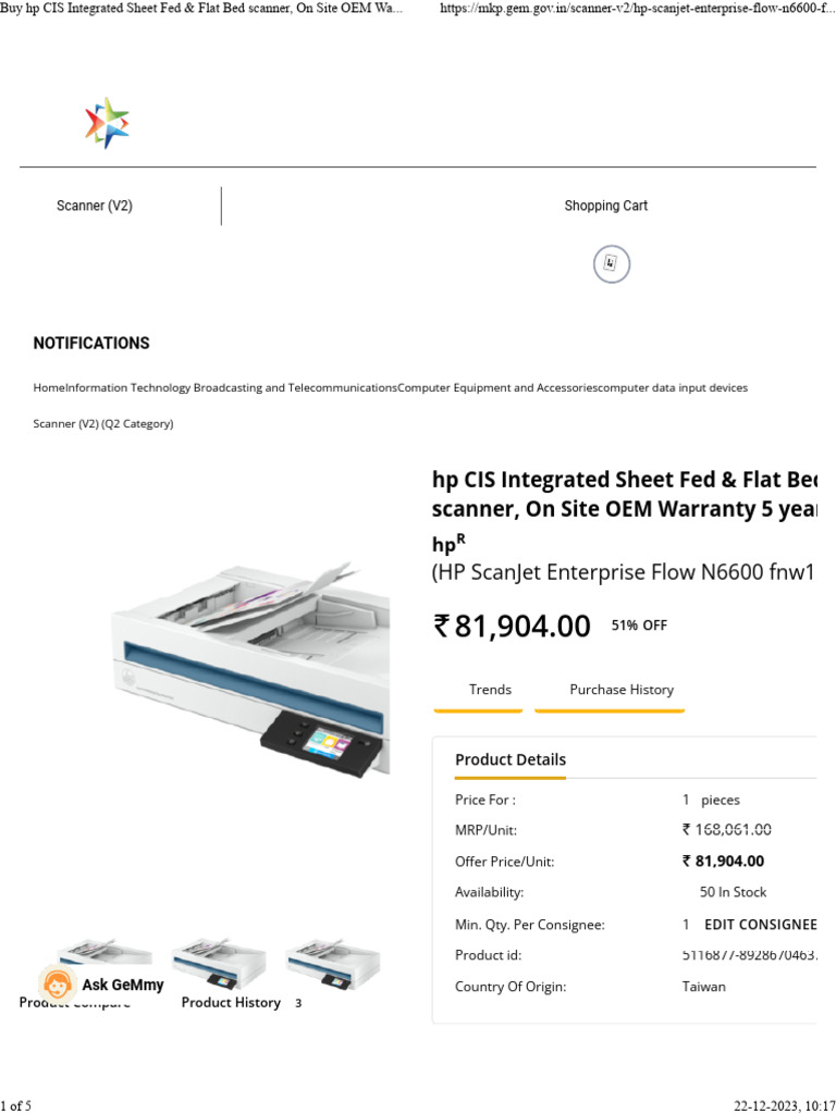 Buy HP CIS Integrated Sheet Fed & Flat Bed Scanner, On Site OEM ...
