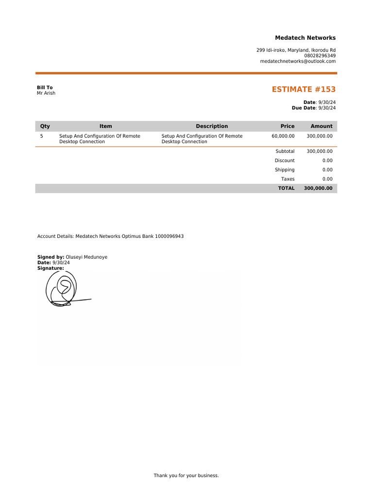 Nigeria Invoice Estimate 153 | PDF