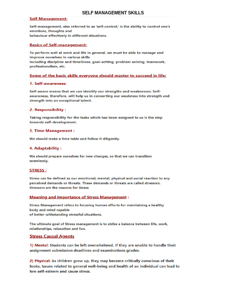 Self Management Skill Class10 | PDF