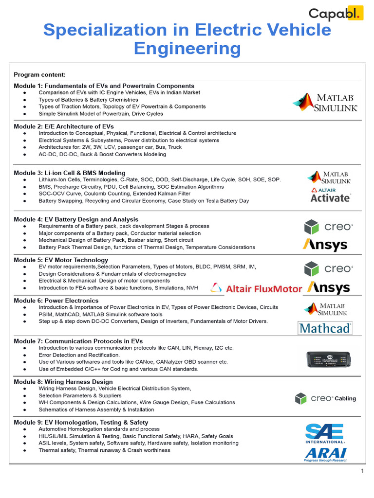 EV - Syllabus Brochure (4) | PDF | Electric Vehicle | Lithium Ion Battery