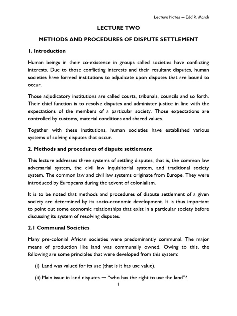 LECTURE TWO - Methods and Procedures of Dispute Settlement | PDF | Prosecutor | Trials