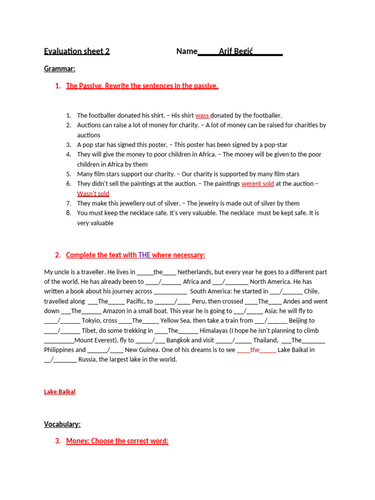 Evaluation Sheet 2 - IX - Decembar-1 - Arif 2 | PDF | Money