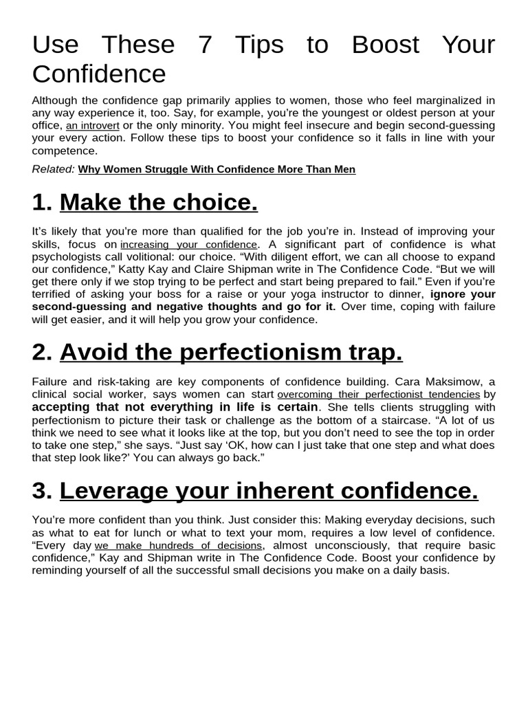 Use These 7 Tips To Boost Your Confidence | PDF | Perfectionism ...