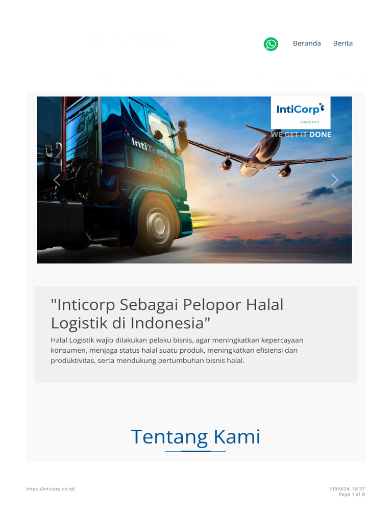 Inticorp: Pelopor Logistik Halal Indonesia | PDF