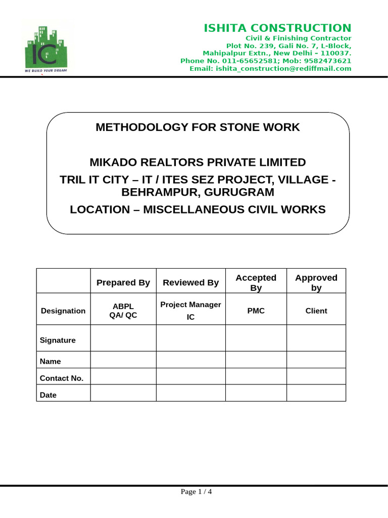 Stone Work Methodology Guide | PDF | Flooring | Materials