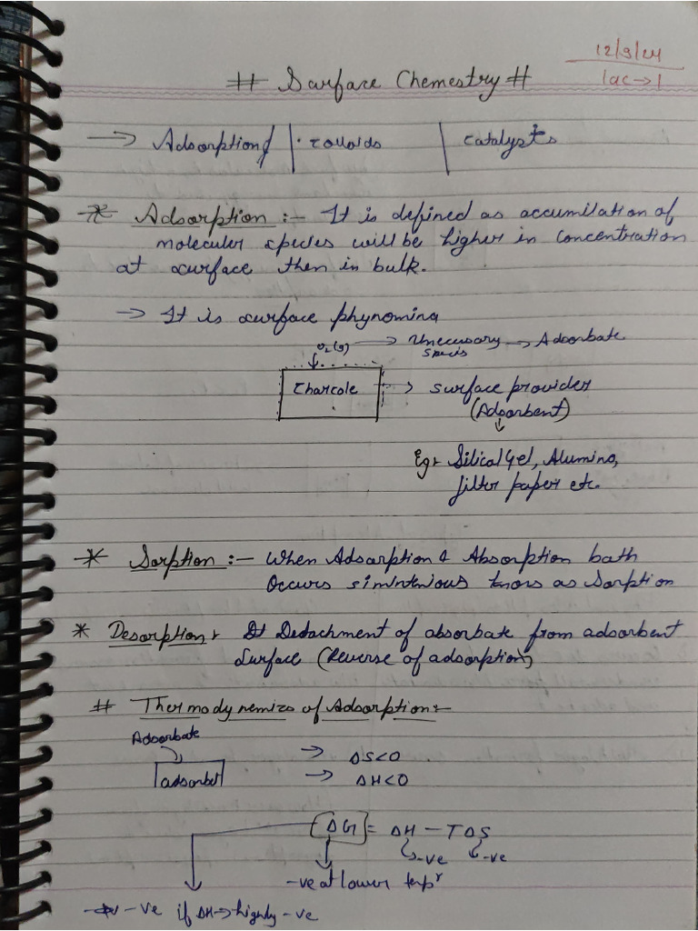 Surface Chemestry Handwritten Notes by Deepak Sir | PDF