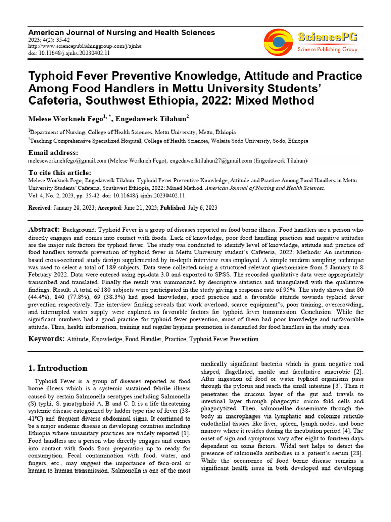 Typhoid Prevention in Mettu Cafeteria | PDF | Salmonella | Sample Size ...