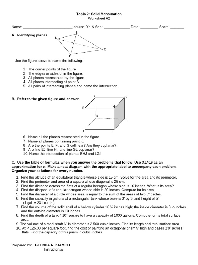 Worksheet No2 - Solid Mensuration | PDF | Area | Euclidean Geometry