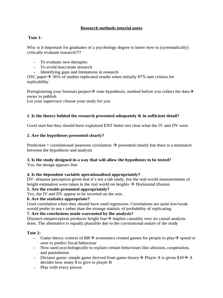Research methods tutorial notes | PDF | Validity (Statistics ... Research methods tutorial notes | PDF | Validity (Statistics ...