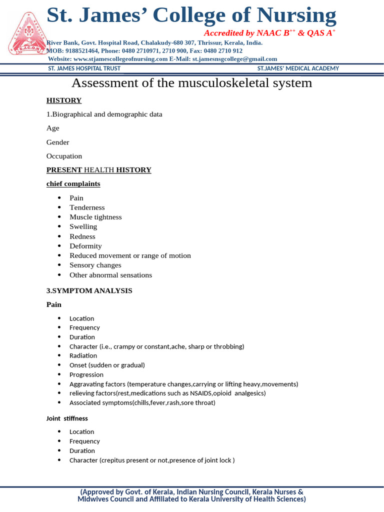 Musculoskeletal System Assessment Format | PDF | Knee | Anatomical Terms Of Motion