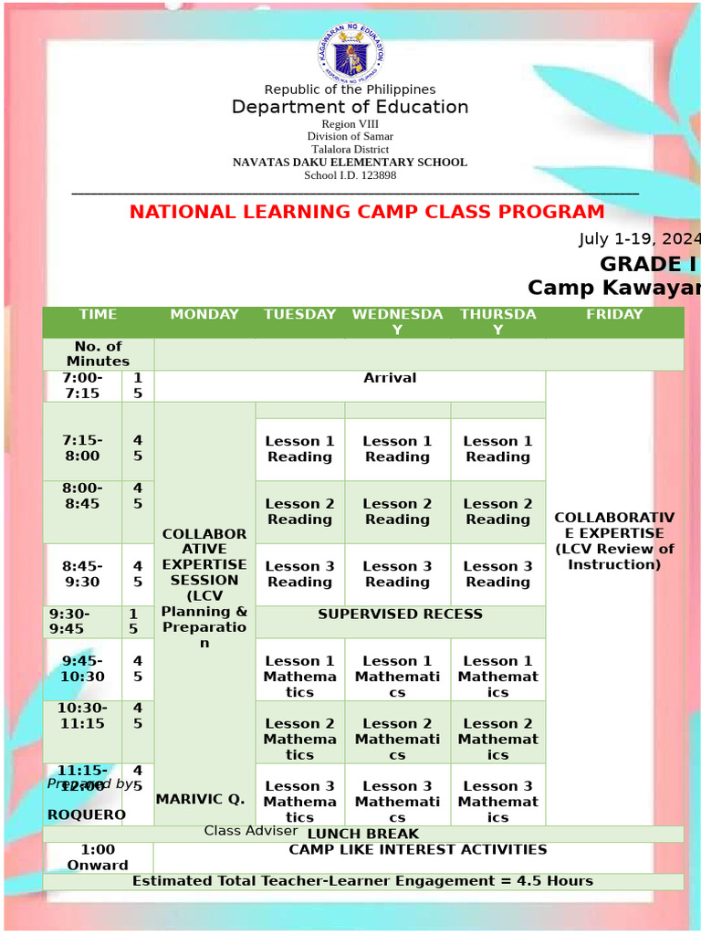 NDES_NLC CLASS PROGRAM JULY 1-19, 2024 | PDF | Social Institutions