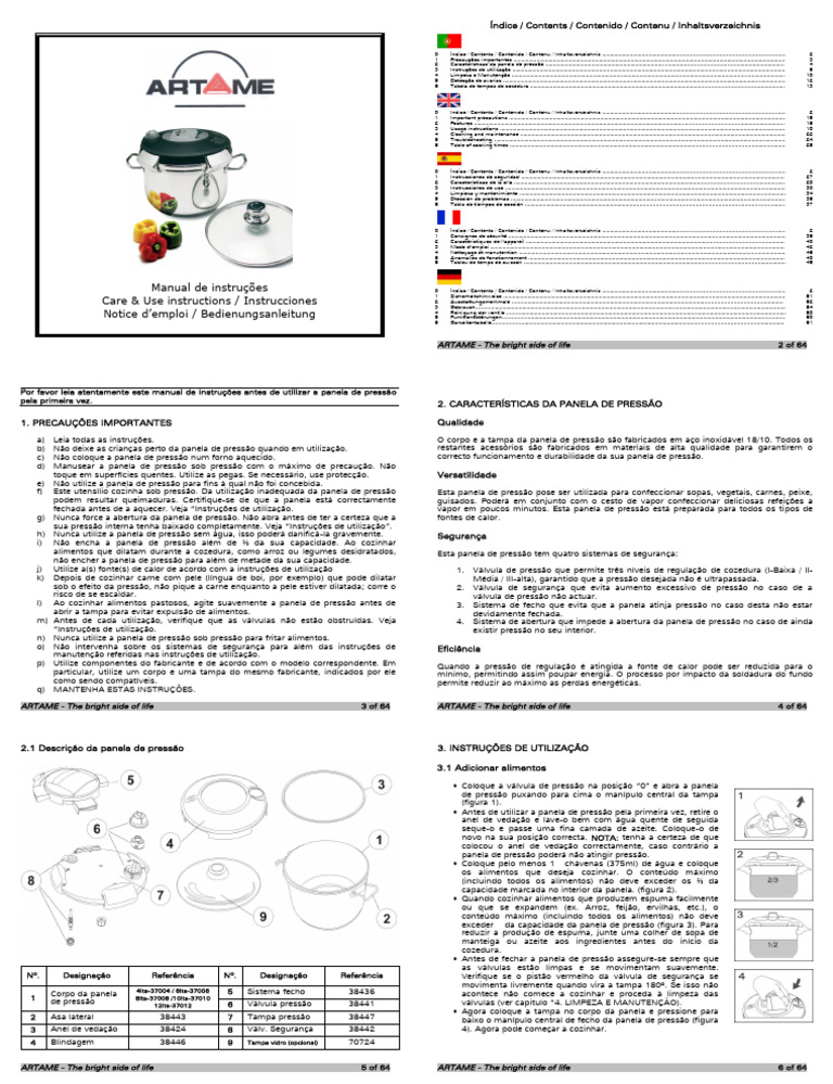 Manual Instrucciones Ollas Artame | PDF | Válvula | Cozimento na pressão