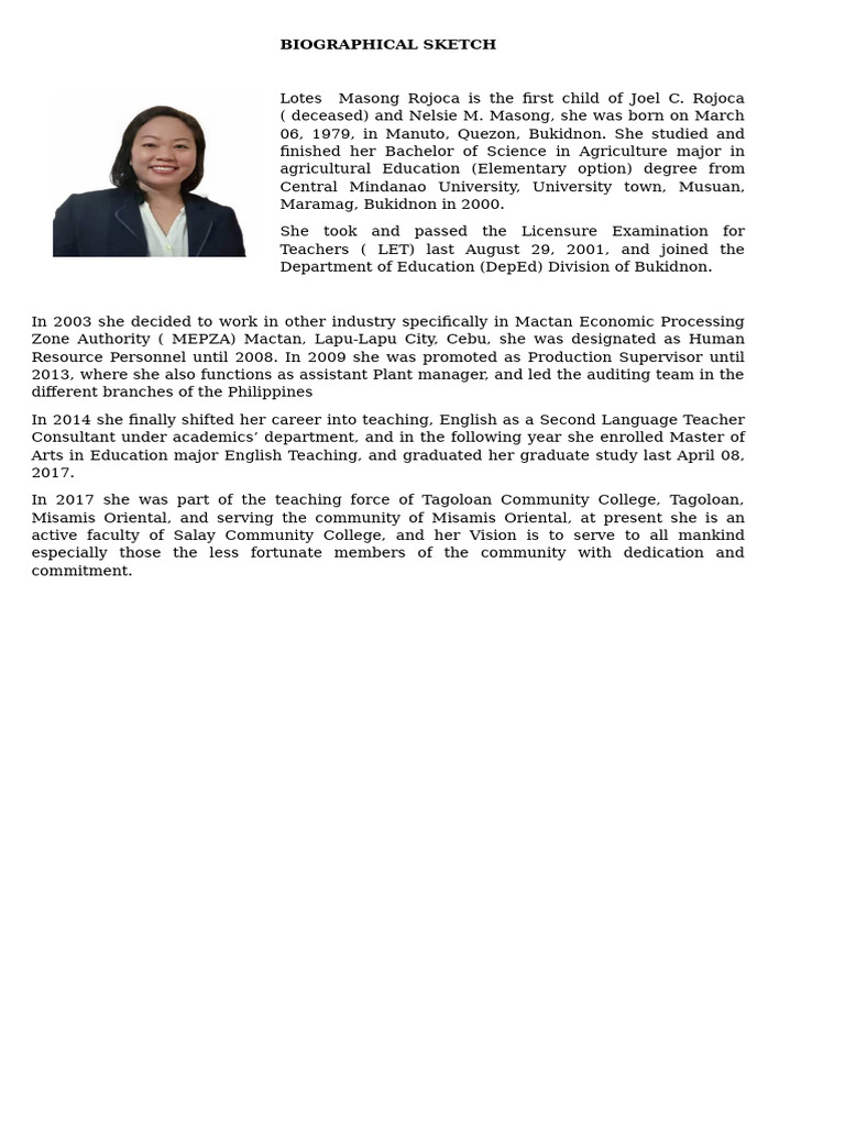 Lotes BIOGRAPHICAL SKETCH | PDF | Teachers