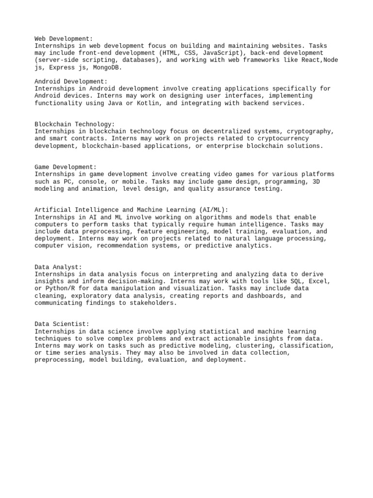 Different Internship Development | PDF