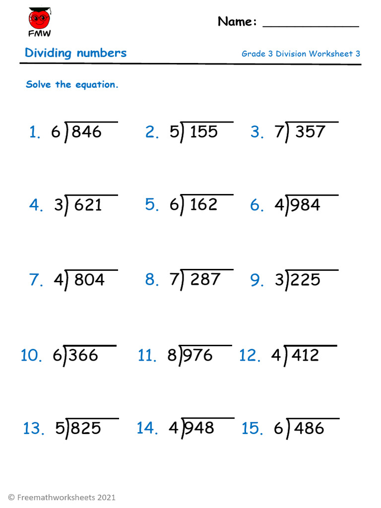 Grade 3 Division Worksheet | PDF | Equations | Mathematical Objects