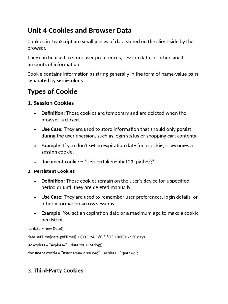 Unit 4 Cookies and Browser Data | PDF | Http Cookie | Software Development
