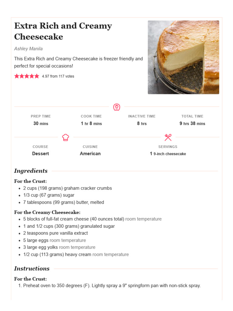 Extra Rich and Creamy Cheesecake - (Cheesecake Factory Copycat) | PDF ...