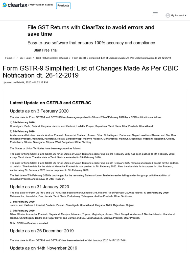 Form GSTR-9 Simplified - Due Dates Extended To January 31 - CBIC ...