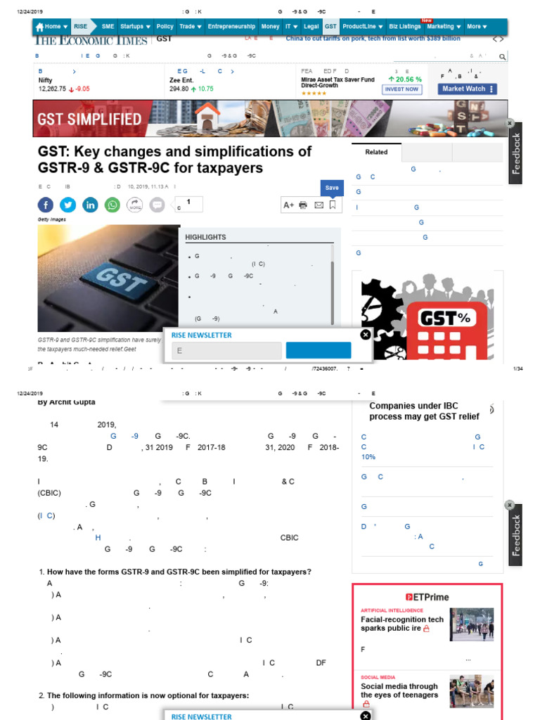 Key Changes and Simplifications of GSTR-9 & GSTR-9C For Taxpayers | PDF ...