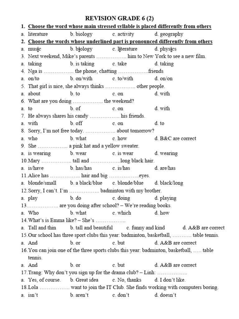 Revision Grade 6 (2) | PDF | Harry Potter