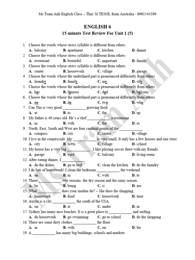 English Test Review for Students | PDF | Stress (Linguistics) | Lunch