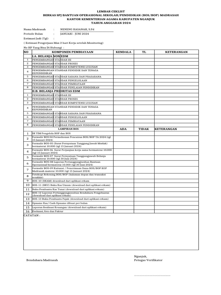 Ceklis LPJ Bos-Bop 2024 | PDF