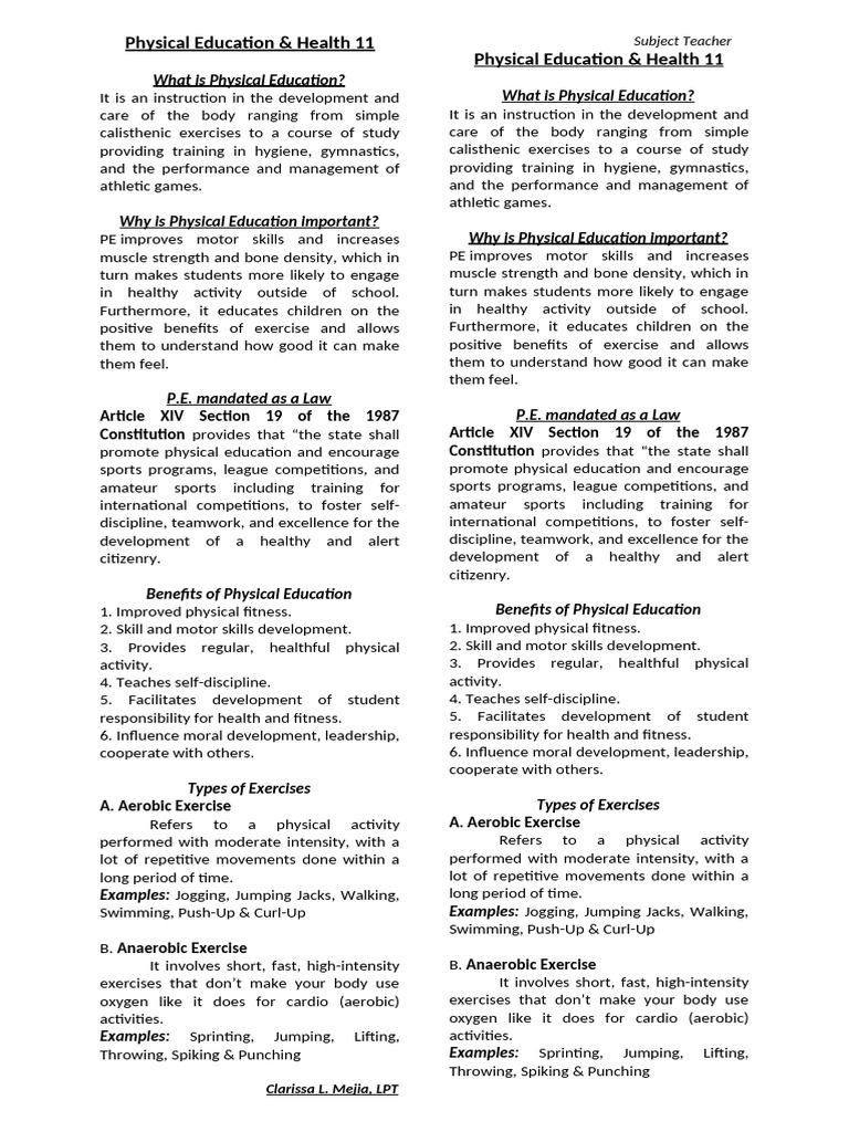 Handout-1 | PDF | Physical Education | Aerobic Exercise