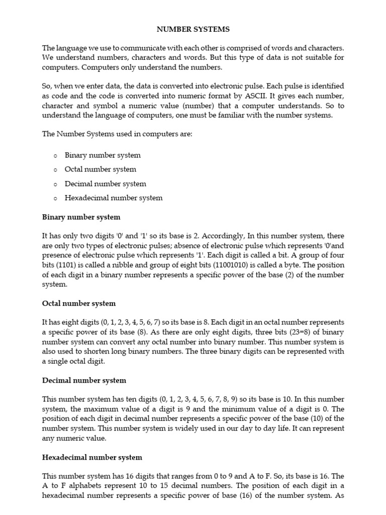 Number Systems Lesson Six | PDF | Mathematical Notation | Computer ...