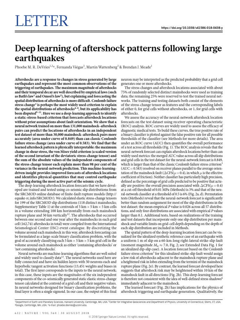 Deep Learning of Aftershock Patterns Following Large Earthquakes | PDF ...