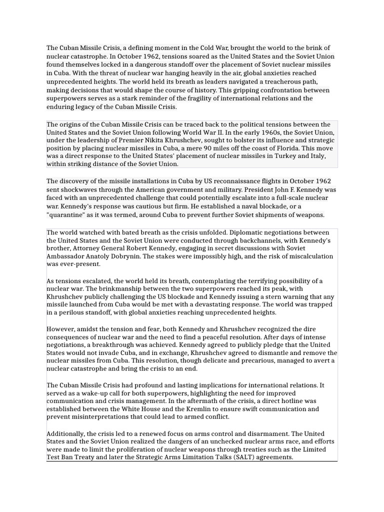 Cuban Missile Crisis: Cold War Standoff | PDF | Cuban Missile Crisis ...