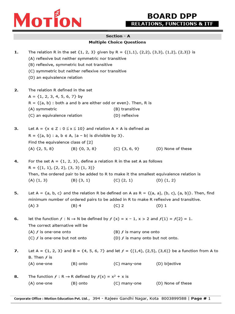 DPP (English) - Relations and Functions | PDF | Functions And Mappings | Mathematical Logic