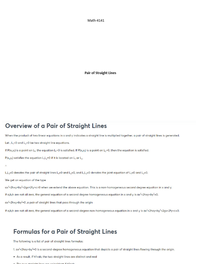 Math-4141: Pair of Straight Lines | PDF