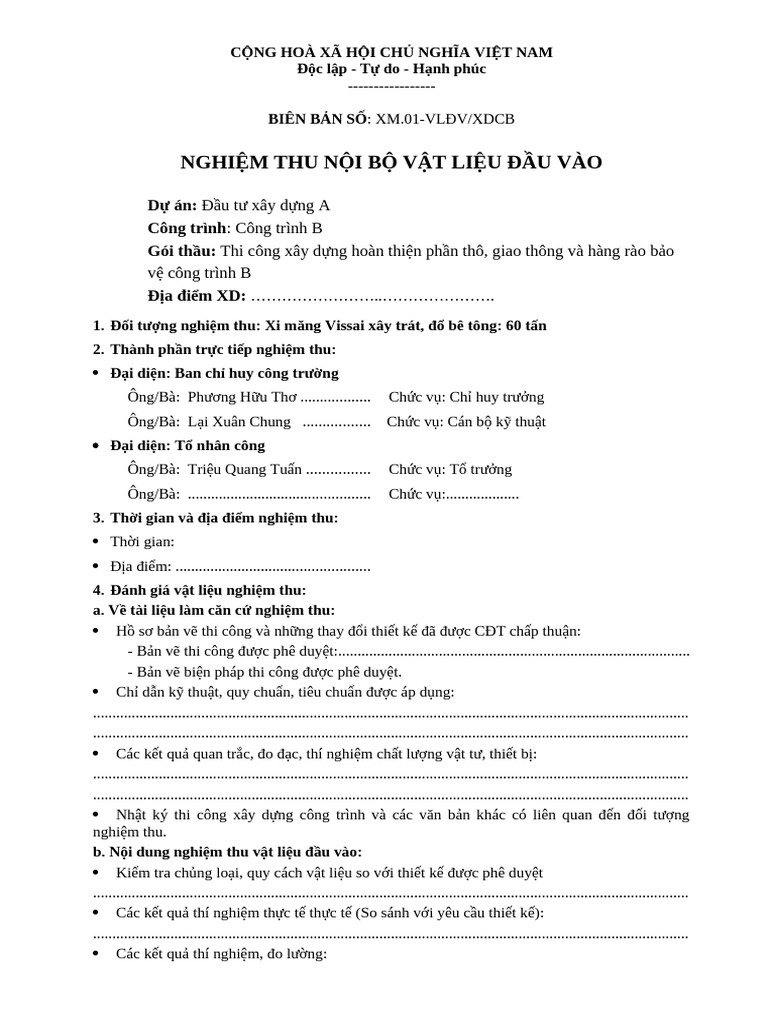 Mau Bien Ban Nghiem Thu Vat Lieu Dau Vao 3 | PDF