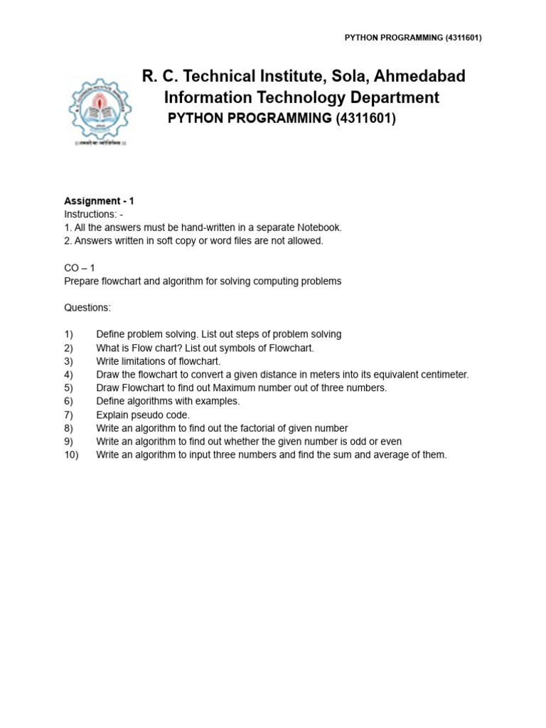 Python Assignment Pdf Parameter Computer Programming Algorithms 