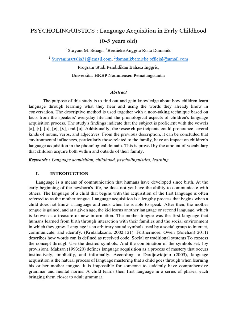 Psycholinguistics Language Acquisition I Pdf Language Acquisition Language Development