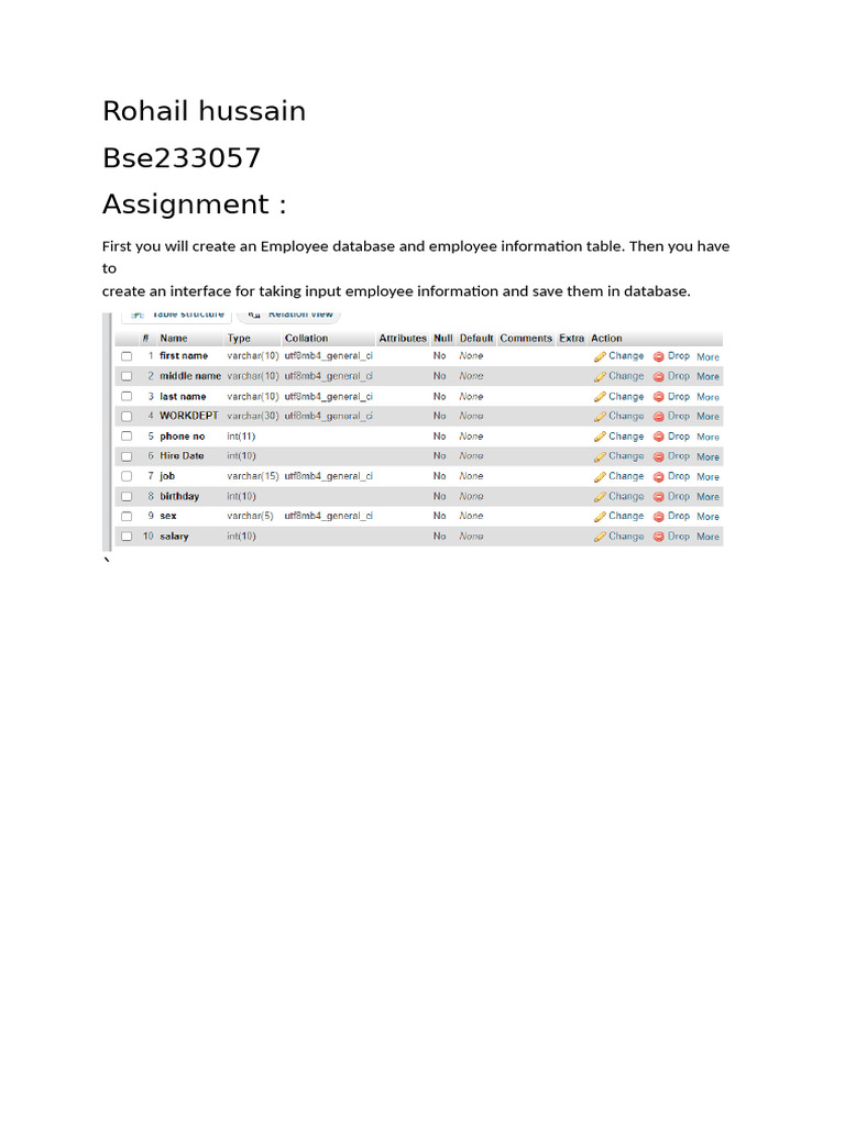 EMPLOYEE TABLE IN DATABASE | PDF