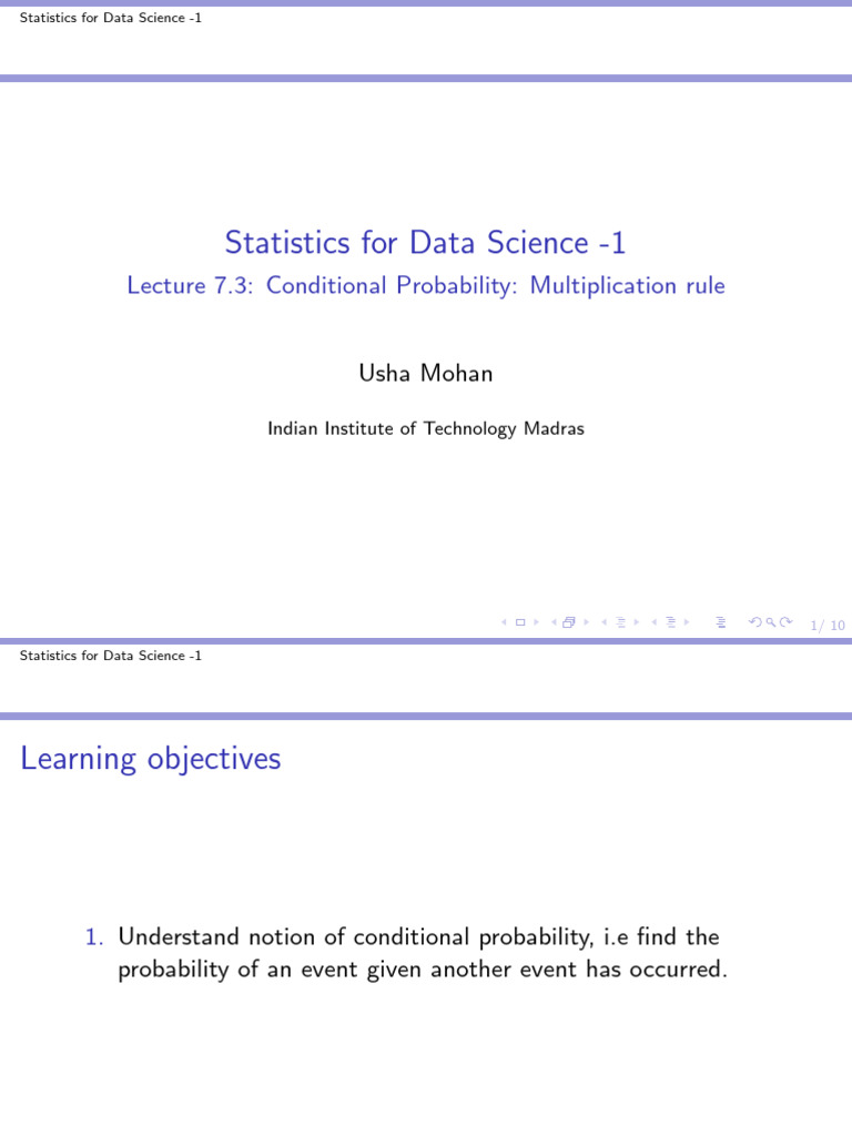 Lecture 7.3 - Conditional Probability - Multiplication Rule | PDF | Statistics | Probability