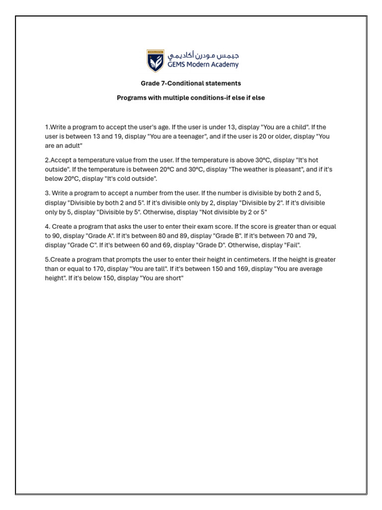 If Elseif Else Programs Worksheet1 | PDF | Business