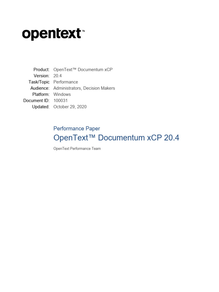Performance Paper - OpenText Documentum XCP 20.4 | PDF | Business Process Management | Computing